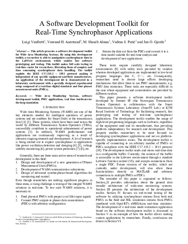 Pdf A Software Development Toolkit For Real Time Synchrophasor