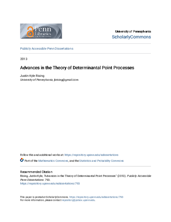 (PDF) Advances in the theory of determinantal point processes