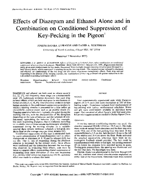(PDF) Effects of diazepam and ethanol alone and in combination on ...