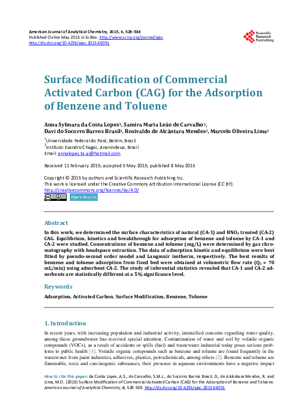 (PDF) Surface Modification of Commercial Activated Carbon (CAG) for the ...