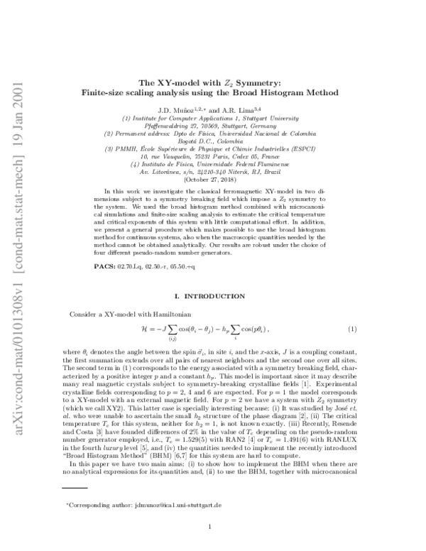 Pdf The Xy Model With Z2 Symmetry Finite Size Scaling Analysis Using The Broad Histogram