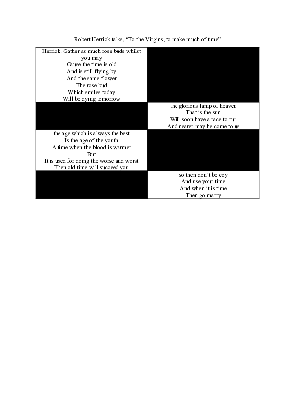 (DOC) Robert Herrick talks To the Virgins to make much of time