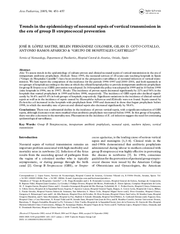(PDF) Trends in the epidemiology of neonatal sepsis of vertical ...