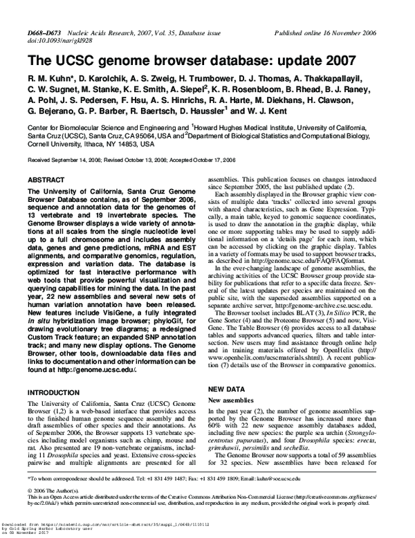 (PDF) The UCSC Genome Browser Database: 2008 update