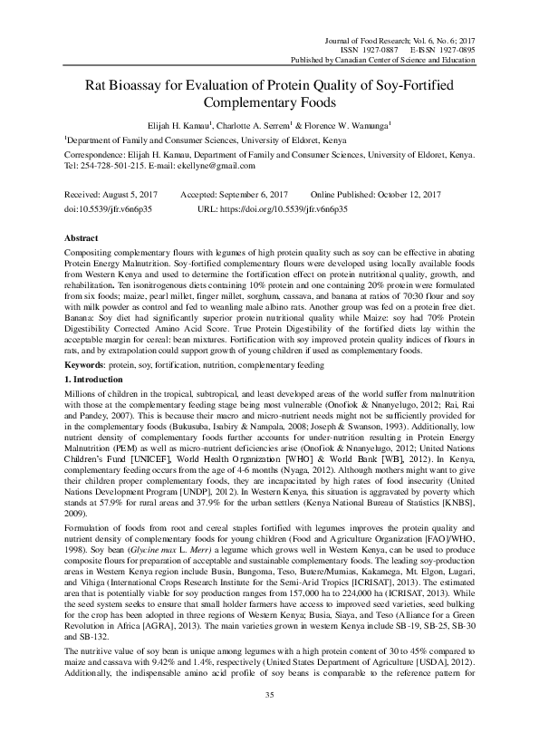 (PDF) Rat Bioassay for Evaluation of Protein Quality of Soy-Fortified ...
