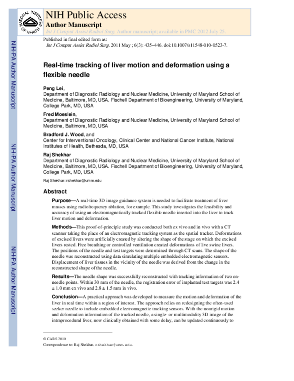 (PDF) Real-time tracking of liver motion and deformation using a ...