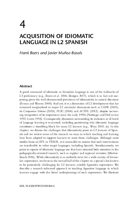 (PDF) Acquisition of Idiomatic Language in L2 Spanish