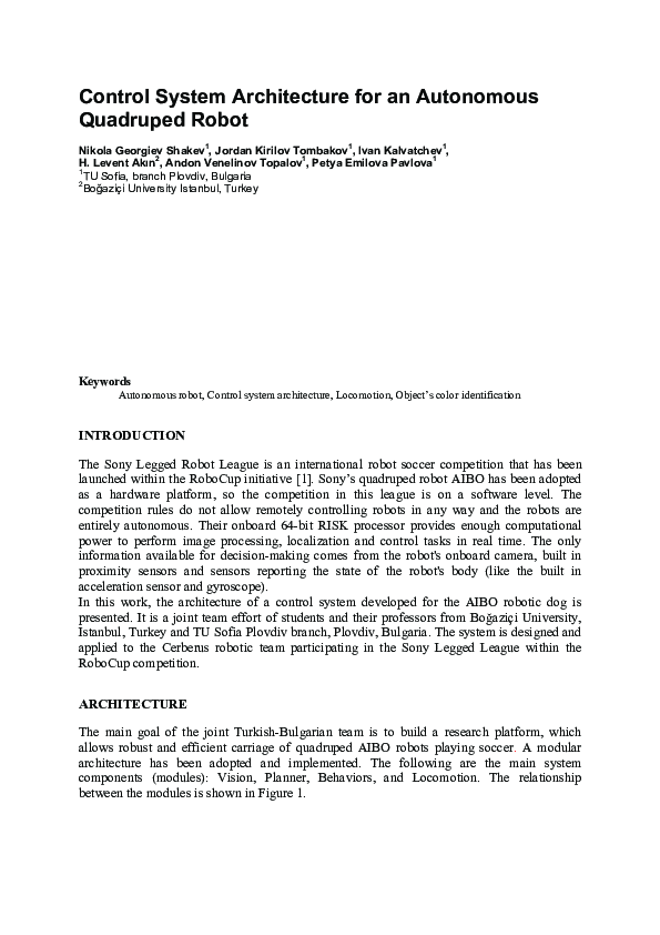 (PDF) Control system architecture for an autonomous quadruped robot