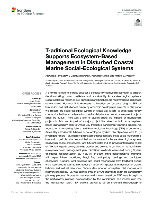 (PDF) Traditional Ecological Knowledge Supports Ecosystem-Based Management in Disturbed Coastal ...