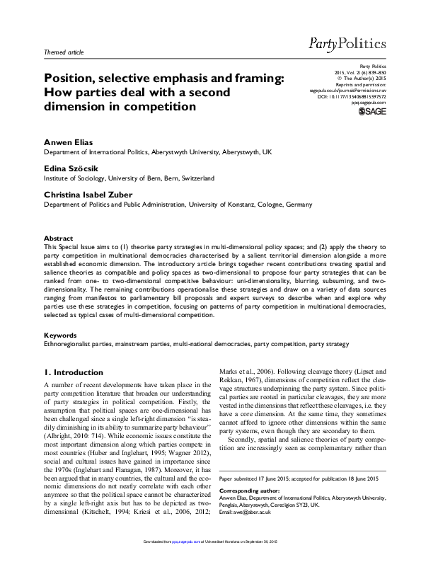 (PDF) Position, selective emphasis and framing: How parties deal with a ...