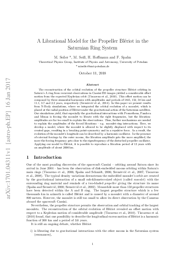 (PDF) A Librational Model for the Propeller Blériot in the Saturnian ...