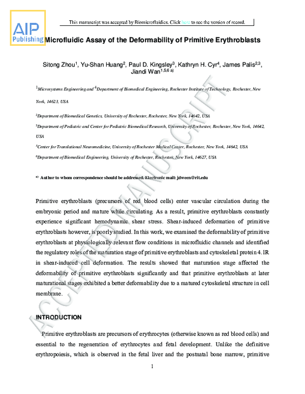 (PDF) Microfluidic assay of the deformability of primitive erythroblasts