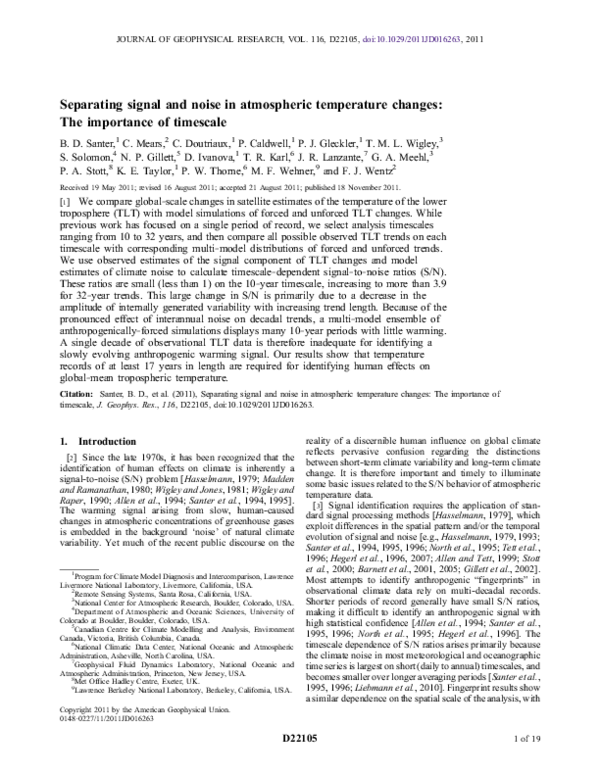 (PDF) Separating signal and noise in atmospheric temperature changes: The importance of timescale