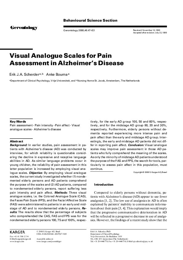 (PDF) Visual Analogue Scales for Pain Assessment in Alzheimer’s Disease