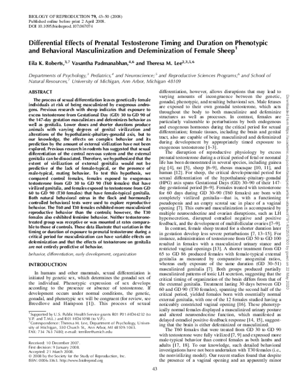 (PDF) Differential Effects of Prenatal Testosterone Timing and Duration ...