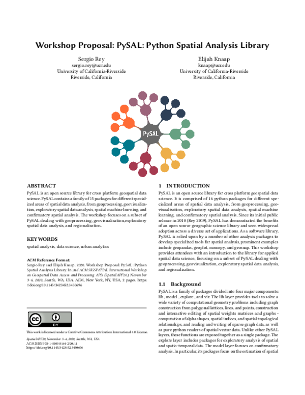 (PDF) Workshop Proposal: PySAL