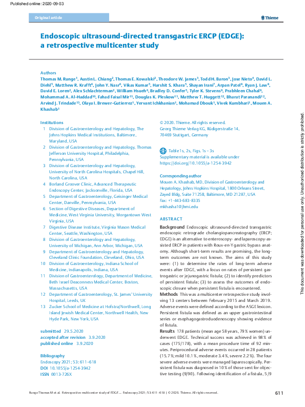 (PDF) Endoscopic ultrasound-directed transgastric ERCP (EDGE): a ...