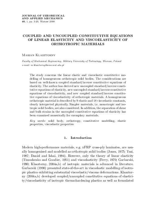 (PDF) Coupled and Uncoupled Constitutive Equations of Linear Elasticity and Viscoelasticity of ...