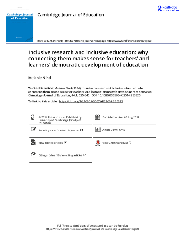 (PDF) Inclusive research and inclusive education: why connecting them ...