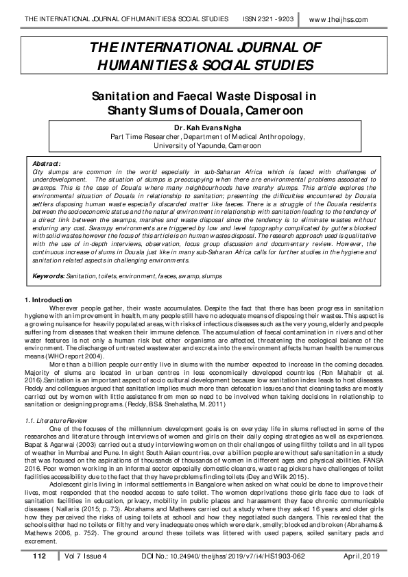 (PDF) Sanitation and Faecal Waste Disposal in Shanty Slums of Douala ...