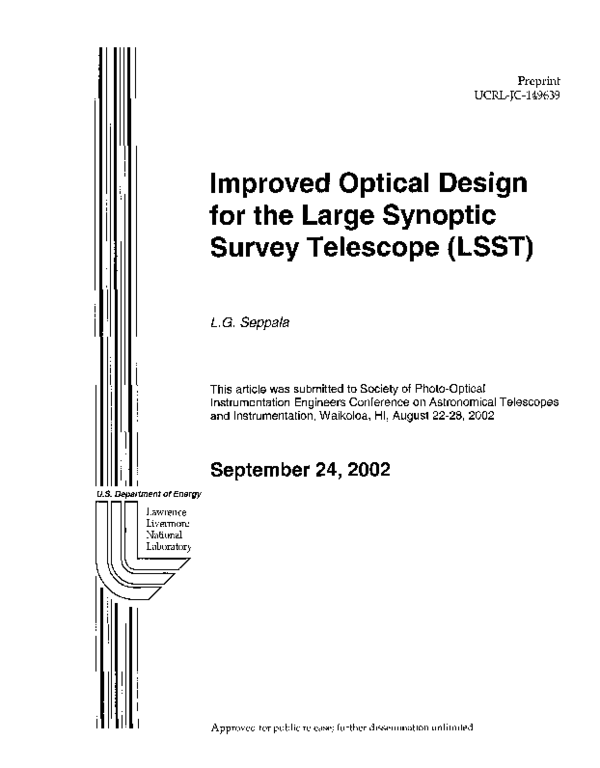 (PDF) Improved optical design for the Large Synoptic Survey Telescope ...