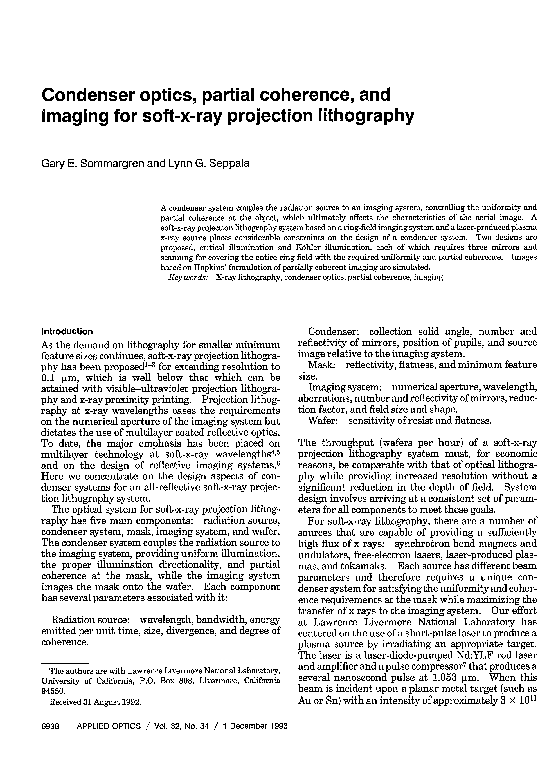 (PDF) Condenser optics, partial coherence, and imaging for soft x ray ...