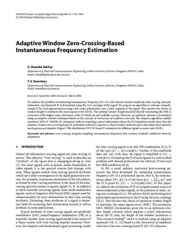 (PDF) Adaptive Window Zero-Crossing-Based Instantaneous Frequency ...