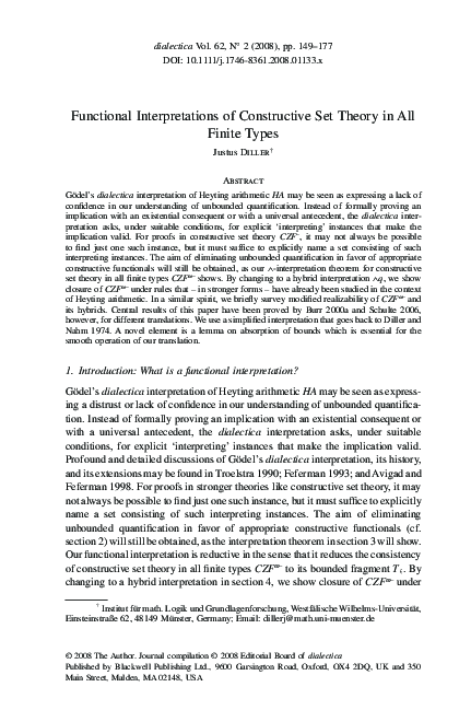 Pdf Functional Interpretations Of Constructive Set Theory In All