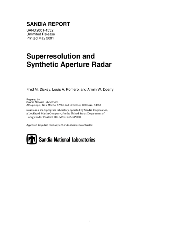 (PDF) Superresolution and Synthetic Aperture Radar
