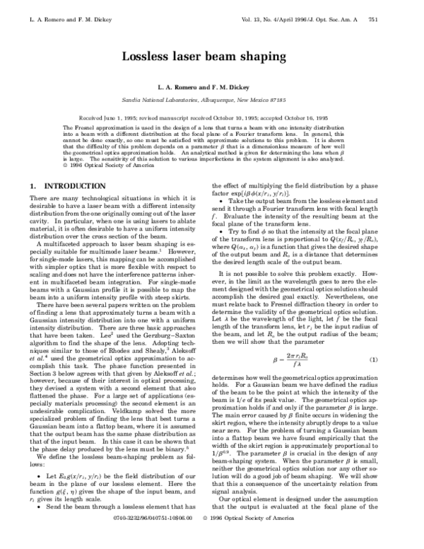 (PDF) Lossless laser beam shaping