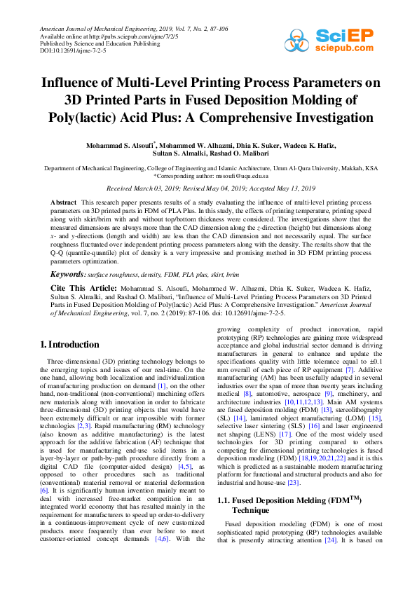 (PDF) Influence of Multi-Level Printing Process Parameters on 3D Printed Parts in Fused ...