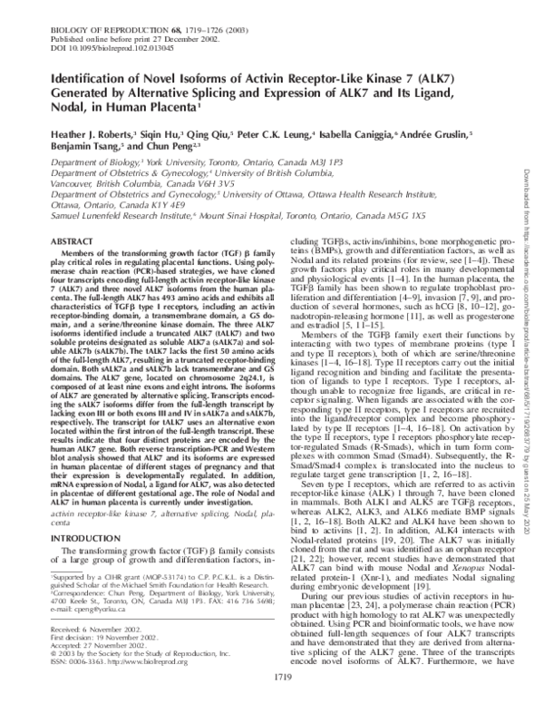 (PDF) Identification of Novel Isoforms of Activin Receptor-Like Kinase ...