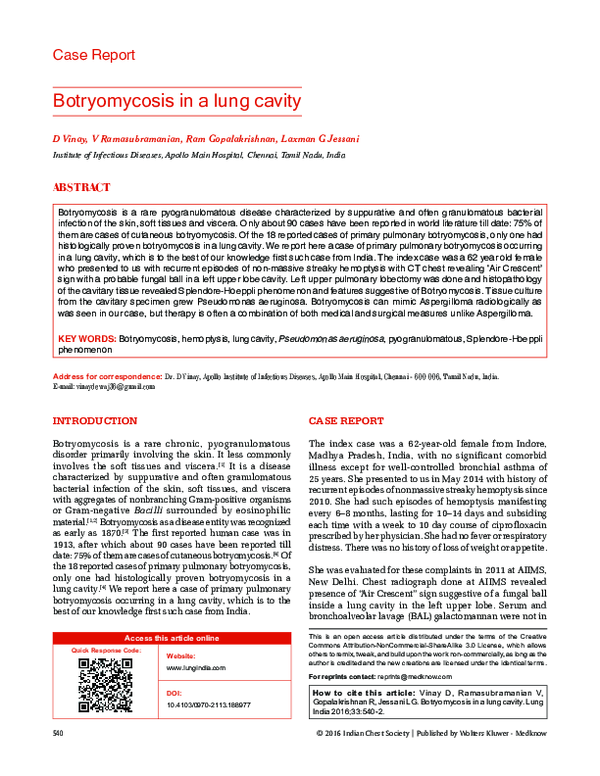 (PDF) Botryomycosis in a lung cavity