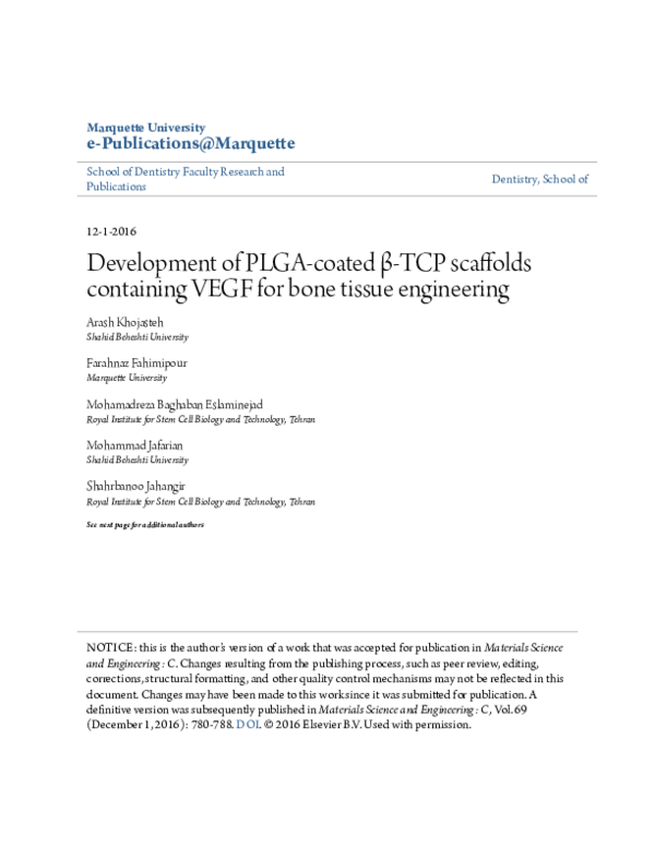 (PDF) Development of PLGA-coated β-TCP scaffolds containing VEGF for ...