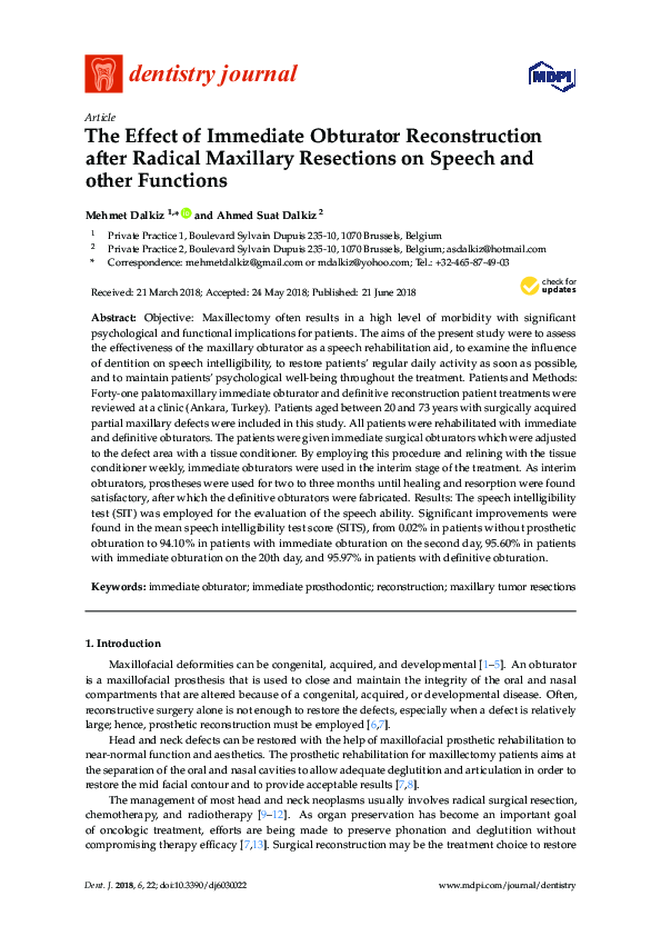 (PDF) The Effect of Immediate Obturator Reconstruction after Radical ...