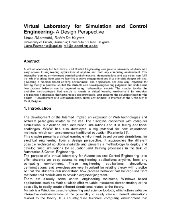 (PDF) Virtual Laboratory for Simulation and Control