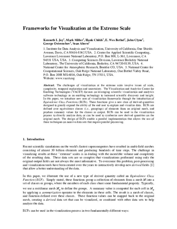 (PDF) Frameworks for visualization at the extreme scale