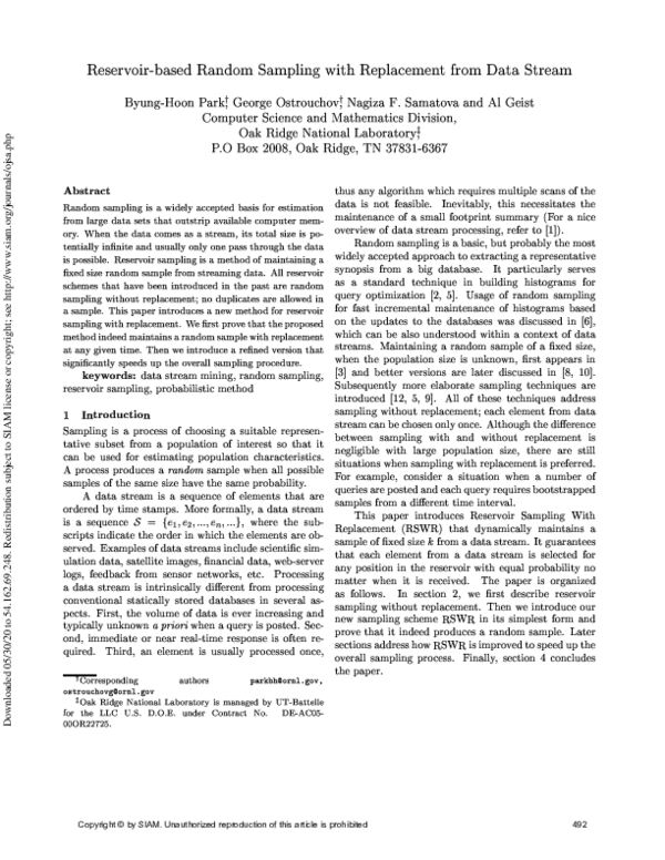 (PDF) Reservoir-based Random Sampling with Replacement from Data Stream