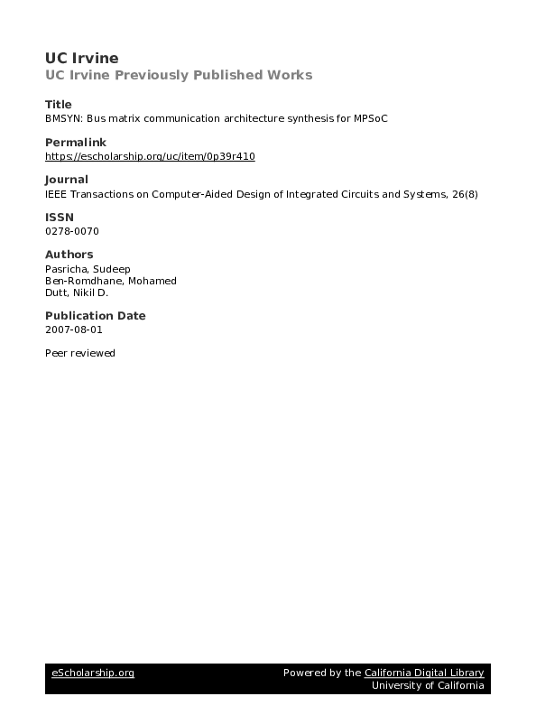 Pdf Bmsyn Bus Matrix Communication Architecture Synthesis For Mpsoc