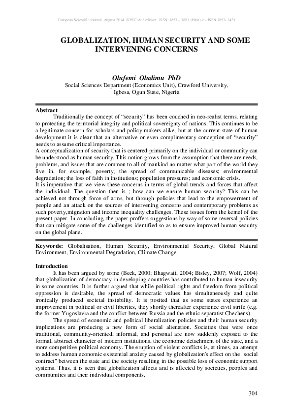 (PDF) Globalization, Human Security and Some Intervening Concerns