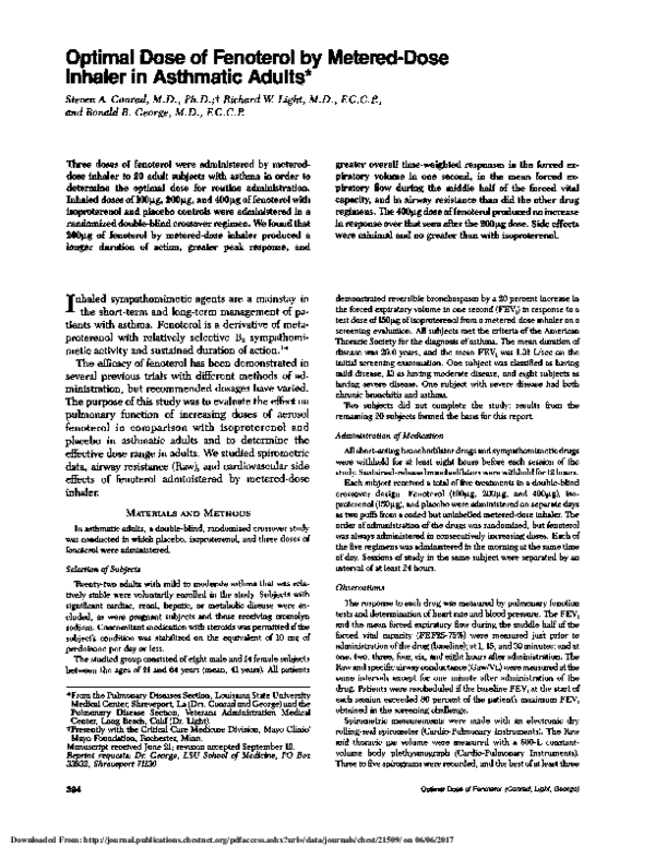 (PDF) Optimal dose of fenoterol by metered-dose inhaler in asthmatic adults