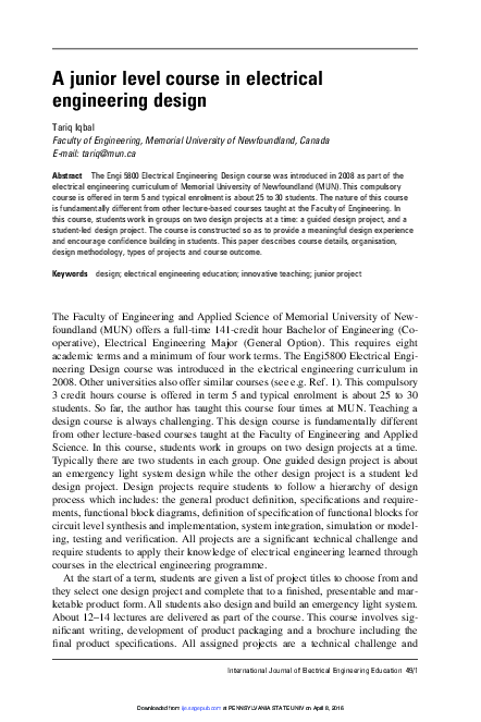 (PDF) A junior level course in electrical engineering design