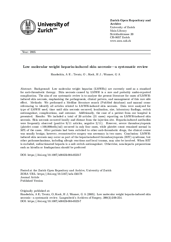 (PDF) Low molecular weight heparin-induced skin necrosis—a systematic ...