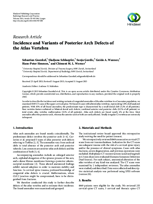 (PDF) Incidence and Variants of Posterior Arch Defects of the Atlas ...