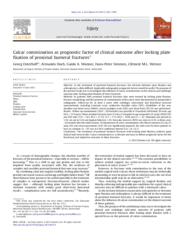 (PDF) Calcar comminution as prognostic factor of clinical outcome after ...