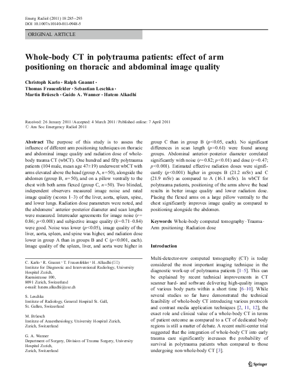 (PDF) Whole-body CT in polytrauma patients: effect of arm positioning ...