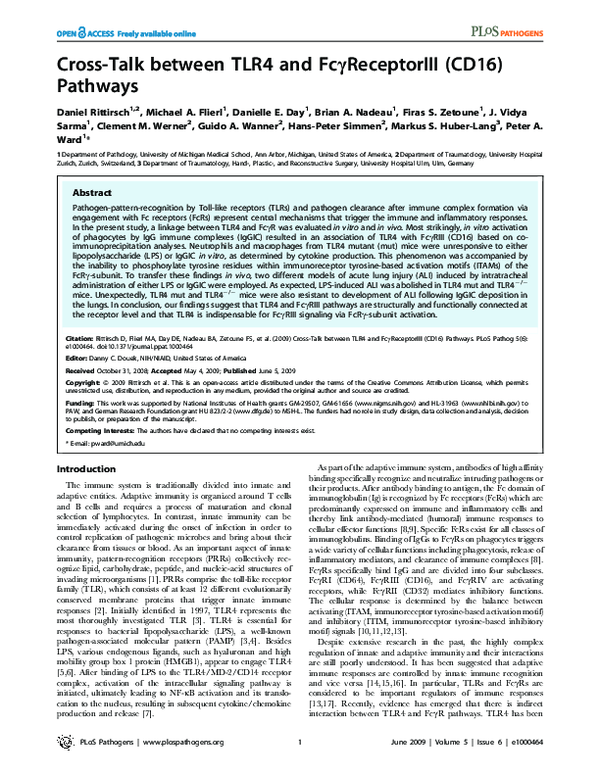 (PDF) Cross-Talk between TLR4 and FcγReceptorIII (CD16) Pathways