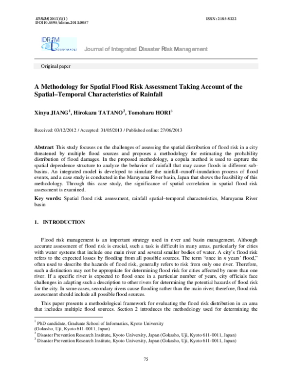 Pdf A Methodology For Spatial Flood Risk Assessment Taking Account Of