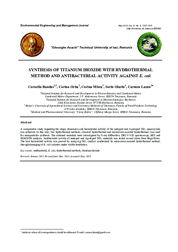 (PDF) SYNTHESIS OF TITANIUM DIOXIDE WITH HYDROTHERMAL METHOD AND ...