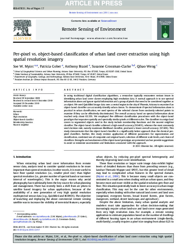 Pdf Per Pixel Versus Object Based Classification Of Urban Land Cover Extraction Using High